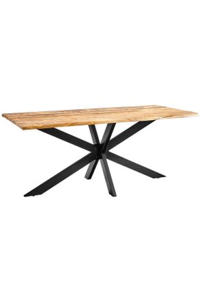 CARRYHOME Esstisch, Schwarz, Natur, Braun, Metall, Holz, Mangoholz, Hartholz, Holz, rechteckig, Sternfu&szlig;, eckig, 90x76x180 cm, Esszimmer, Tische, Esstische