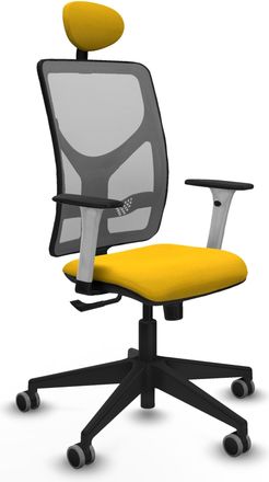 Piqueras y Crespo B&uuml;rostuhl aus Stoff, h&ouml;henverstellbar, mit Rollen, mit wei&szlig;en und schwarzen Armlehnen, h&ouml;henverstellbare Lendenwirbelst&uuml;tze und festes Kopfteil, Grau/