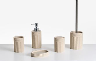 Beliani Badaccessoires Set 5-teilig Kunstharz Hellbeige Seiloptik Badausstattung Chancay