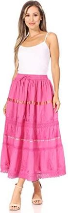 Sakkas 554 Gitane Brod&eacute;e Solide/Boh&egrave;me Pleine/Maxi/Longue Jupe en Coton - Rose - OS