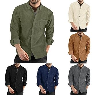 Generic Chemise en velours c&ocirc;tel&eacute; pour homme, chemises &agrave; manches longues intelligentes, d&eacute;contract&eacute;es, professionnelles, formelles, unies, avec poche, haut cl