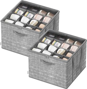 Songmics Schuh-Organizer, 2er Set, jeder f&uuml;r bis zu 16 Paar Schuhe, Schuhaufbewahrung, Griffe, transparenter Deckel, f&uuml;r Schlafzimmer Eingangsbereich Kleidersc