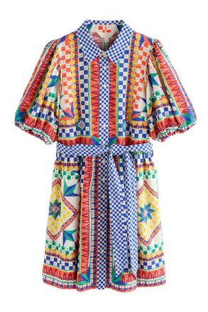 Next Minikleid Mini-Hemdblusenkleid, Bindeg&uuml;rtel und Puff&auml;rmeln (1-tlg)