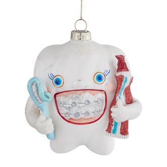 Butlers Hang ON Glas Ornament Zahn 11 cm Glas | lustiger Baumanhänger | einzigartiger Christbaumschmuck | Weihnachtsdeko für den Tannenbaum