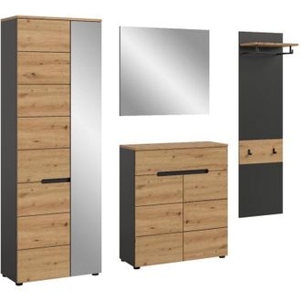 ebuy24 Canu Garderobenm&ouml;bel Set C23 Eiche Dekor, grau