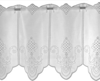 Heimtexland Scheibengardine nach Maß - Barock Bistrogardine Bestickt Ornament - Breite auf Wunsch in 16cm Schritten - Gardine Höhe 30 cm Weiß Typ662