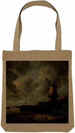 Fabulous Sac Shopping Tote Bag Aspect Lin - Moulin Peinture Paysage 1800 Europe Ancien Impressionisme - Sac de Courses Toile Epaisse 360g Beige Naturel Cabas P