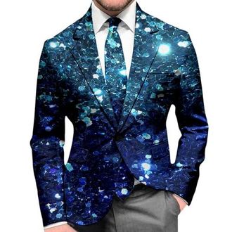 Generic Veste pour homme - Imprim&eacute; 3D multicolore - Costume de carnaval - Blazer slim fit - Aspect paillet&eacute; - Veste de costume amusante - Veste de f&ecirc;te pour c