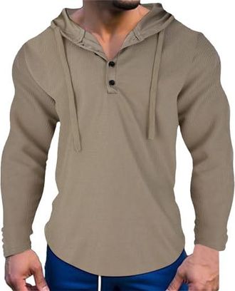 Generic Pull &agrave; col en V en coton pour homme - D&eacute;contract&eacute; &agrave; manches longues - Pull &eacute;l&eacute;gant - Sweat-shirt pour homme - T-shirt &agrave; manches longues en coton - V&ecirc;t