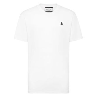 Philipp Plein Homme, Tops, Blanc, Taille: XL Basic V-Neck T-Shirt Skull
