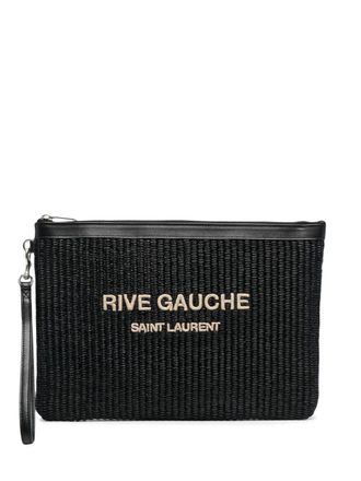 Saint Laurent Rive Gauche Clutch aus Bast - Schwarz
