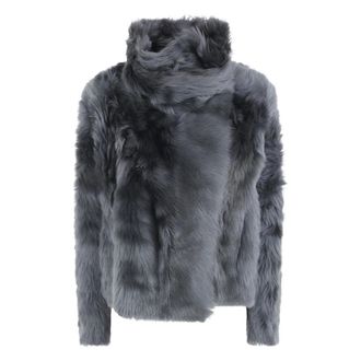 Yves Salomon Veste Courte en Agneau Toscana - Femme - Vestes - Gris - Taille: 40 FR