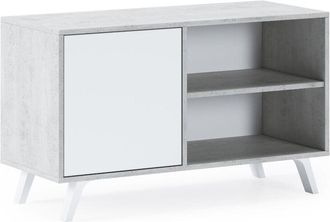 Skraut Home Skraut Home - TV-Einheit 100 mit linker T&uuml;r, Wohnzimmer, Modell wind, Strukturfarbe Zementgrau, T&uuml;rfarbe Wei&szlig; matt, Ma&szlig;e 95x40x57cm hoch