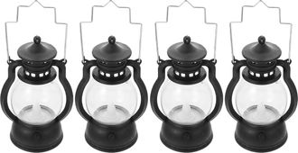 NUOBESTY 4 St&uuml;ck Retro LED Petroleumlampe mit Griff Vintage Dekorative Elektronische Kerzenlaterne in Schwarz Warmes Licht Stilvolle Innenraumbeleuchtung und D