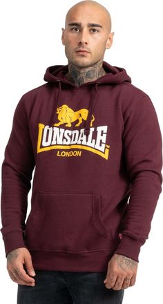 Lonsdale Herren Hoodie Pull-On Modell THURNING Oxblood/Burgund New 2020 Kollektion Wei&szlig;-gelb Logo Regul&auml;re Passform 80% hochwertige Baumwolle