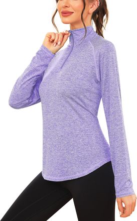 iClosam Sportshirt Langarm Damen Funktionsshirt UPF 50+ Langarmshirt Sport Atmungsaktiv Laufshirt Schnelltrocknend UV Shirt 1/4 Reißverschluss für Yoga Fitnes