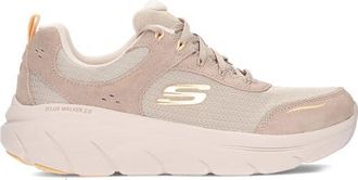 Skechers Femme DLux Walker 2.0 Autumn Sun Basket, Taupe Suede/Mesh/Orange Trim, 37 EU