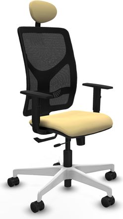 Piqueras y Crespo B&uuml;rostuhl mit 1D-Armen, h&ouml;henverstellbare Lendenwirbelst&uuml;tze und festes Kopfteil, ausgestattet mit Syncro/Traslack und Schneideschaum. Schwarz/Cremefa