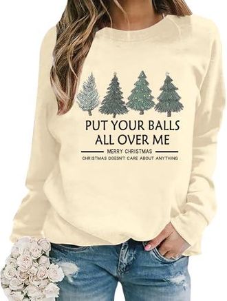 Generic Pull De Noel Femme Manches Longues, Sweatshirts Femme Col Rond Imprimé Sweat De Noël sans Capuche Pulls Chic Et Elegant Sweatshirt Hiver Loisirs Cool 