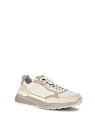 Brunello Cucinelli Mens Leather Sneakers Optical+panama+tofu+beige