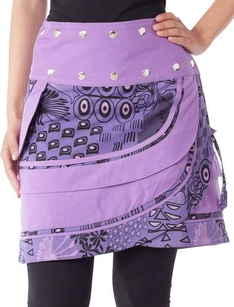 Purewonder Damen Wickelrock Baumwolle Rock mit Tasche sk196 Lila Einheitsgr&ouml;&szlig;e Verstellbar