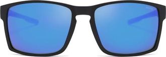 Sojos SJ2600 Lunettes de soleil carr&eacute;es polaris&eacute;es, l&eacute;g&egrave;res, unisexes, avec protection UV400, Noir mat/bleu miroir, m