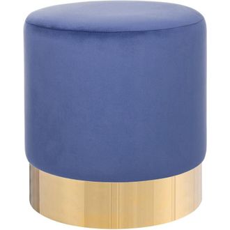 Beliani Beliani - Pouf de Forme Cylindrique fabriqu&eacute; en Velours Bleu avec Base M&eacute;tallique Dor&eacute; pour Salon ou Chambre Glamour et Moderne
