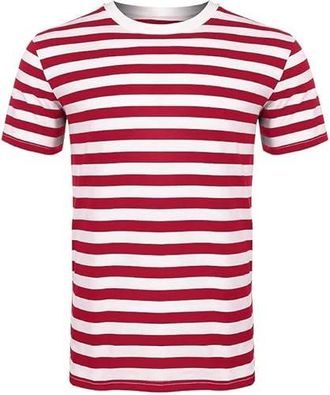 Generic T-shirt ray&eacute; rouge et blanc pour homme et femme, d&eacute;contract&eacute;, unisexe, rouge, noir, bleu et blanc, col rond, manches courtes, rayures, v&ecirc;tements quoti