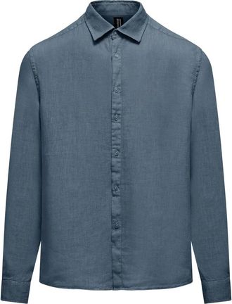 Bomboogie Homme, Chemises, Bleu, Taille: M Chemise en Lin &agrave; Manches Longues