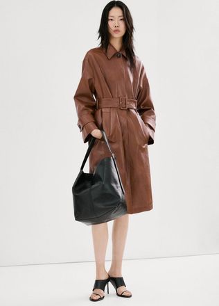 Mango Trench long cuir synth&eacute;tique ceinture marron - Femme - XS - MANGO