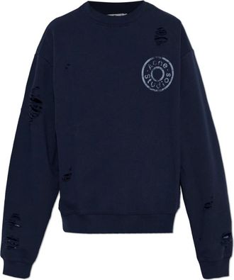Acne Studios Femme, Sweatshirts et sweats &agrave; capuche, Bleu, Taille: 40/42 FR Logo Fleece SweaT-shirt
