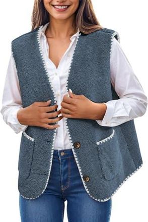 Generic D&eacute;bardeur en polaire dagneau sans manches pour femme, bleu, XXL