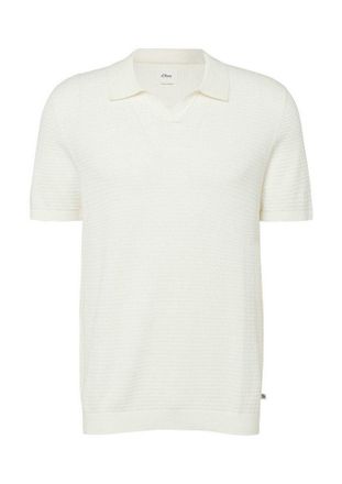 s.Oliver Kurzarmpullover Strickpullover Gestricktes Poloshirt aus Baumwoll-Leinen-Mix