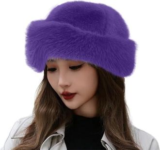 Generic Chapeau &eacute;pais et Chaud en Faux Vison pour Femme, Chapeau Mongol Luxueux, Polyvalent, Nouveau b&eacute;ret dhiver pour Femmes et Filles (Purple, One Size)