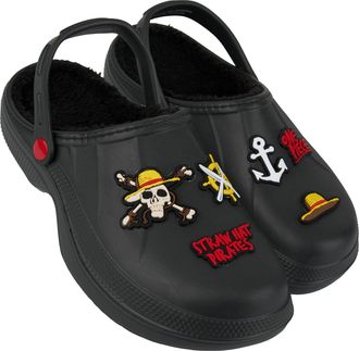 OnePiece Hausschuhe Herren Clogs, Pantoffeln Sherpa Gefüttert, Warme Winter Gartenclogs Anime Geschenke für Männer Teenager (41 EU, Schwarz)
