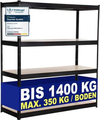 Clp Lagerregal 160X180X60 cm I B&ouml;den Bis Je 350 KG Belastbar I Metall-Steckregal, Farbe:schwarz