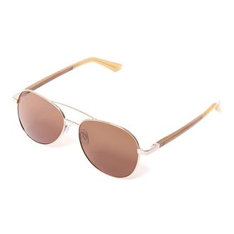 Bonizetti Herren Sonnenbrille BOSTON Breite 136mm Holz Gold, Glasfarbe braun 136mm Pilotenbrille, Naturmaterialien