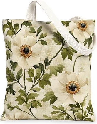 Generic Sac fourre-tout en toile r&eacute;utilisable avec motif floral dan&eacute;mones printani&egrave;res pour le shopping, 33 x 38 cm, motif floral sauvage vintage, sac d&eacute;picer