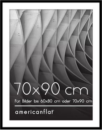 Americanflat Bilderrahmen 70x90 cm Schwarz - Bilderrahmen 60x80 cm mit Passepartout - aus Kunststoff mit poliertem Plexi-Scheibe