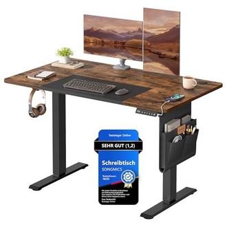 Songmics H&ouml;henverstellbarer Schreibtisch elektrisch, 120 x 60 cm, stufenlos verstellbar, Memory-Funktion mit 4 H&ouml;hen, vintagebraun-tintenschwarz LSD015X01