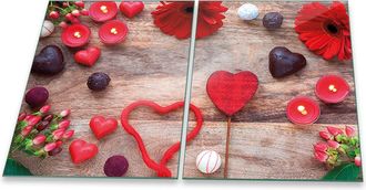 Decorwelt | Herdabdeckplatten 2x40x52 cm 2-Teilig Abstrakt Gelb Ceranfeldabdeckung Universal Spritzschutz Glas Deko Elektroherd Induktion für Kochplatten Herdsc