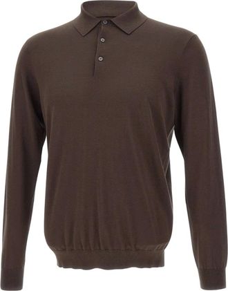 KANGRA Polo en soie &agrave; manches longues - Homme - Tops - Brun - Taille: XL