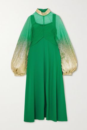 Dima Ayad Mehrlagige Robe Aus Cr&ecirc;pe Und Metallic-chiffon - Gr&uuml;n