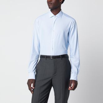 Xacus Hellblau/wei&szlig; gestreiftes Active Hemd aus Twill