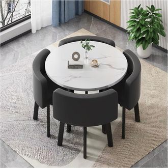 Generic Rundes Esstisch-Set, Esstisch mit 4 St&uuml;hlen, Couchtisch for Esszimmer, rundes Design, Wohnzimmertisch und Stuhl im Hotel-Empfangsstil