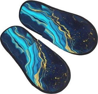 Generic Pantoufles Moelleuses Motif Marbre Bleu Et Or Chausson Doux Respirantes Chaussons Pour Unisex Ext&eacute;rieur Chambre M