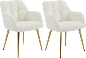 Pascal Morabito Pascal Morabito - Lot de 2 chaises avec accoudoirs - Tissu bouclette et métal doré - Blanc - pega de