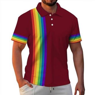Generic Polo d&eacute;contract&eacute; pour homme - Imprim&eacute; arc-en-ciel - T-shirt &agrave; manches courtes, Bordeaux, XXL