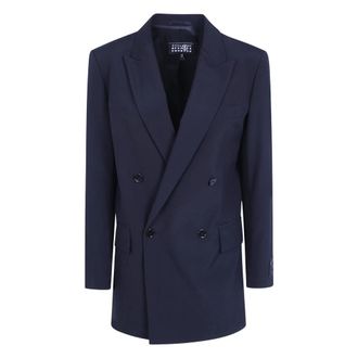 Maison Margiela Zweireihiger Wollmischungs-Blazer - - Jackets - Damen - Blau - L
