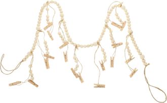 NUOBESTY Holzperlen Bilderleine mit Clips Vielseitige Fotowand Dekoration f&uuml;r Naturfarbene Beaded Garland zum Aufh&auml;ngen von Fotos Postkarten und Erinnerungen R